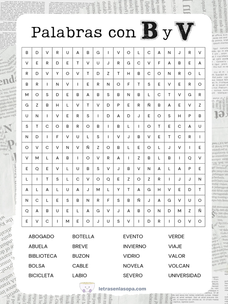 Sopa de letras: uso de B y V | PDF