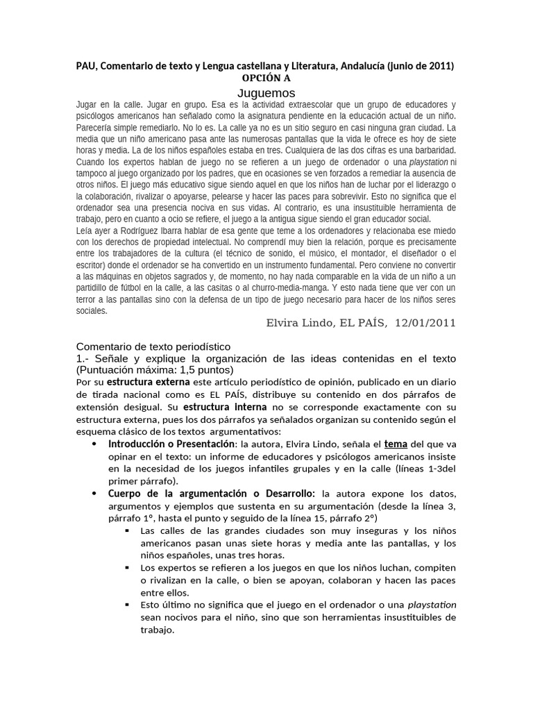 Comentario Texto PAU Andalucía Junio 2011 | PDF | Federico García Lorca | Poesía