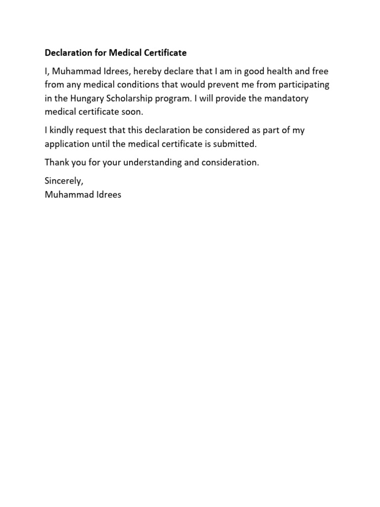 Declaration For Medical Certificate | PDF