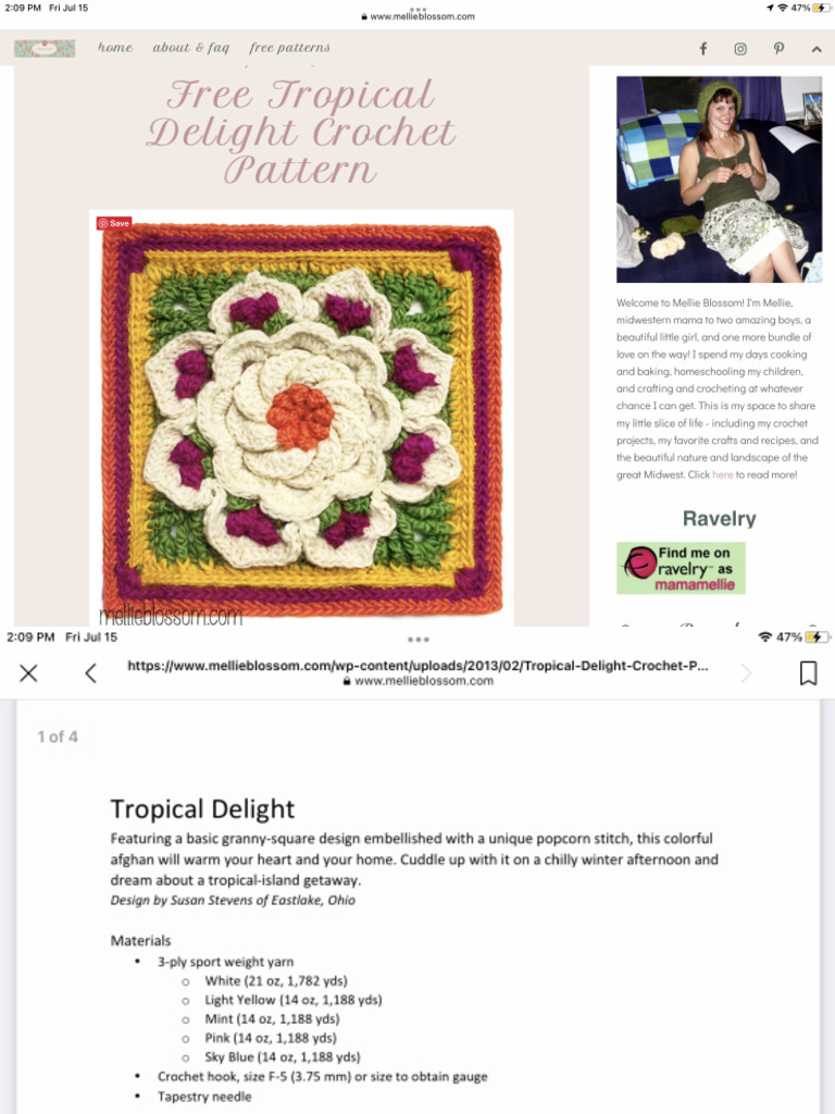 Tropical Delight Afghan Square Crochet Pattern by Nellie Blossom | PDF