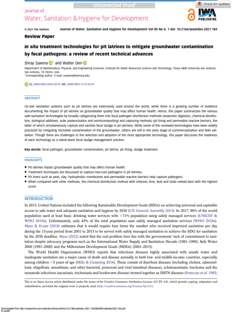 In Situ Treatment Technologies For Pit Latrines To | PDF | Sanitation ...