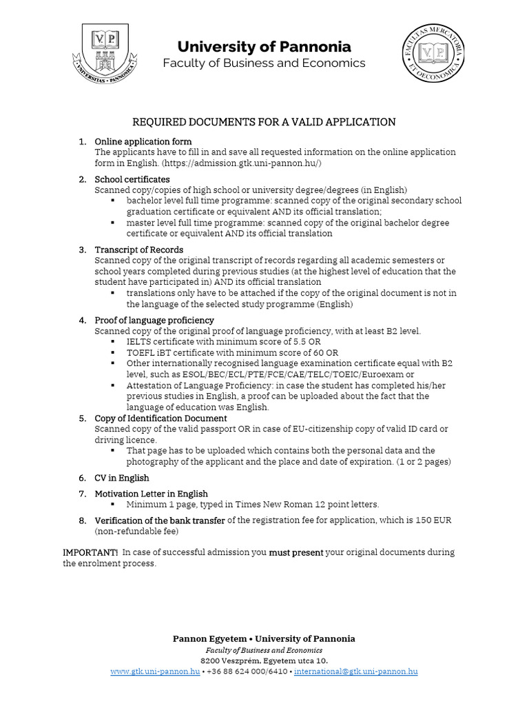 University of Pannonia Application Guide | PDF | Identity Document ...