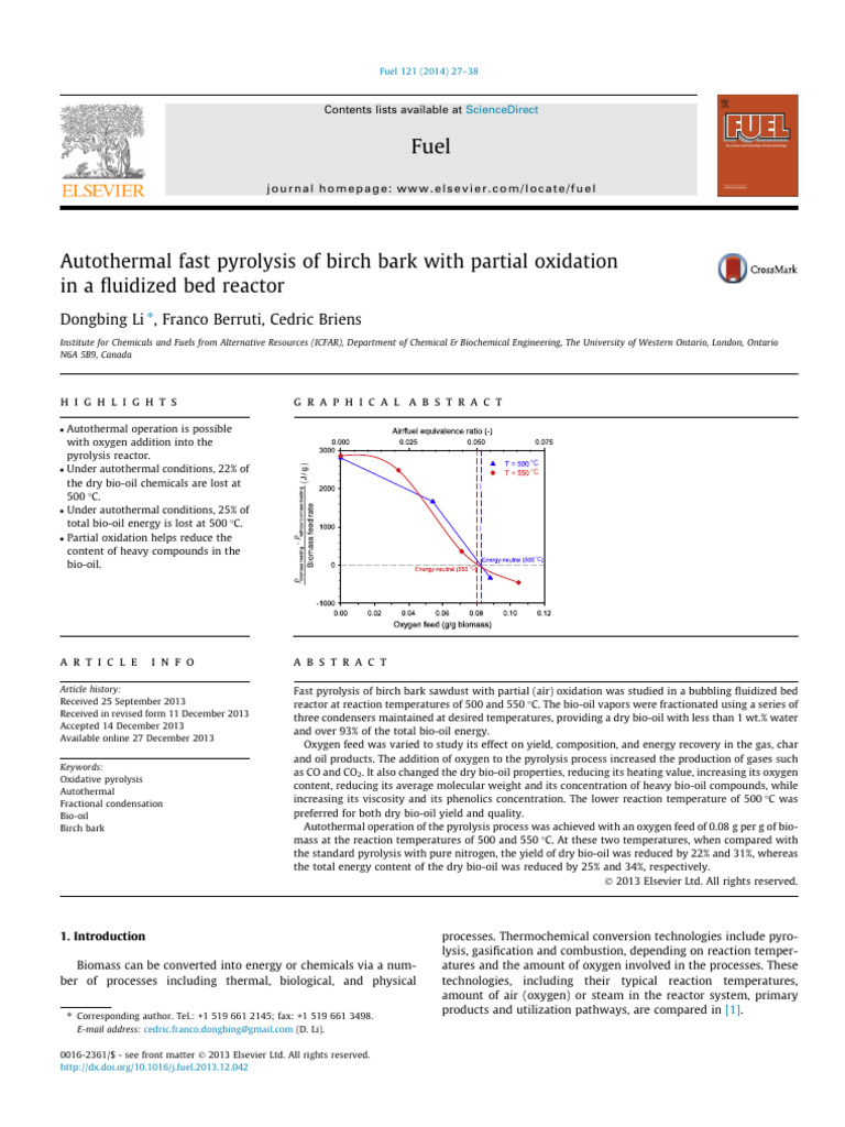 2013 - Li - Autothermal Fast Pyrolysis W Partial Oxidation in A FBR ...