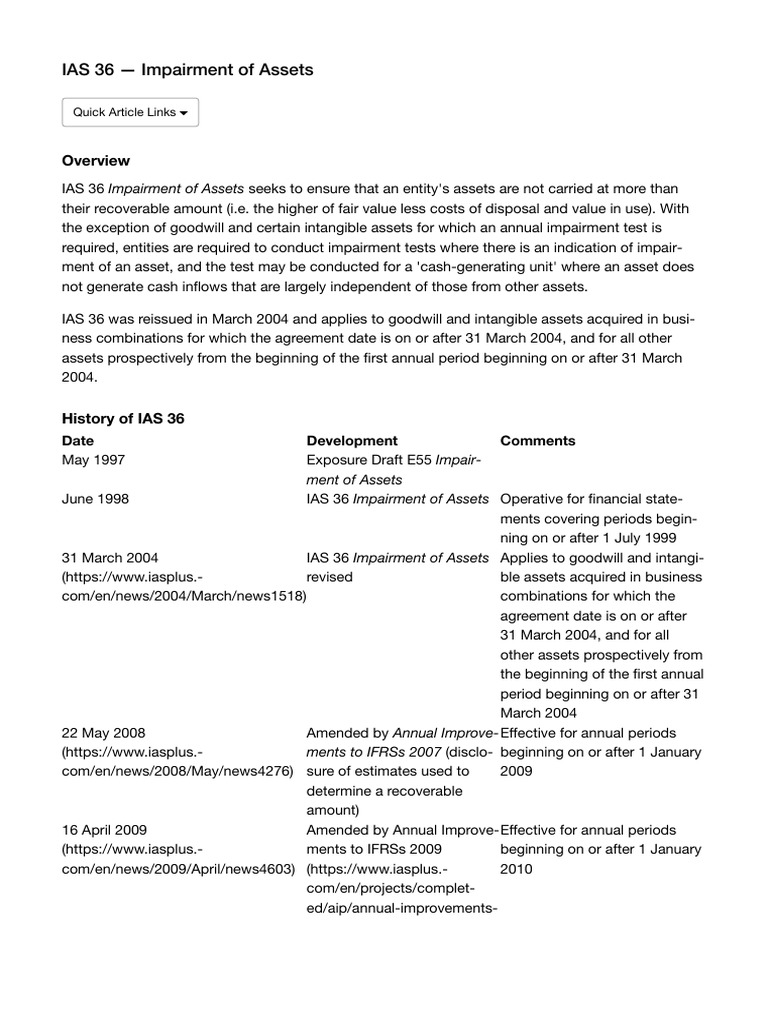 IAS 36: Impairment of Assets Overview | PDF | Fair Value | Goodwill ...