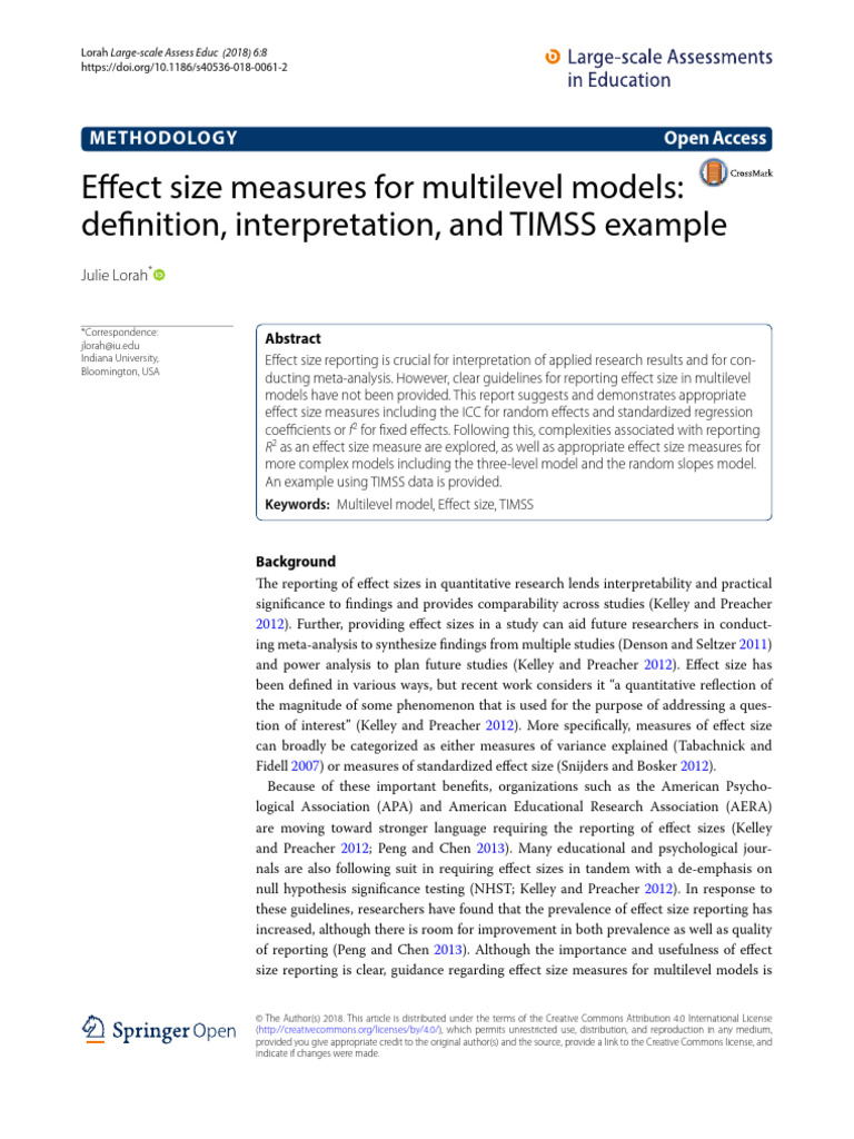 LORAH 2018 EFECT SIZE IN MLM | PDF | Effect Size | Variance