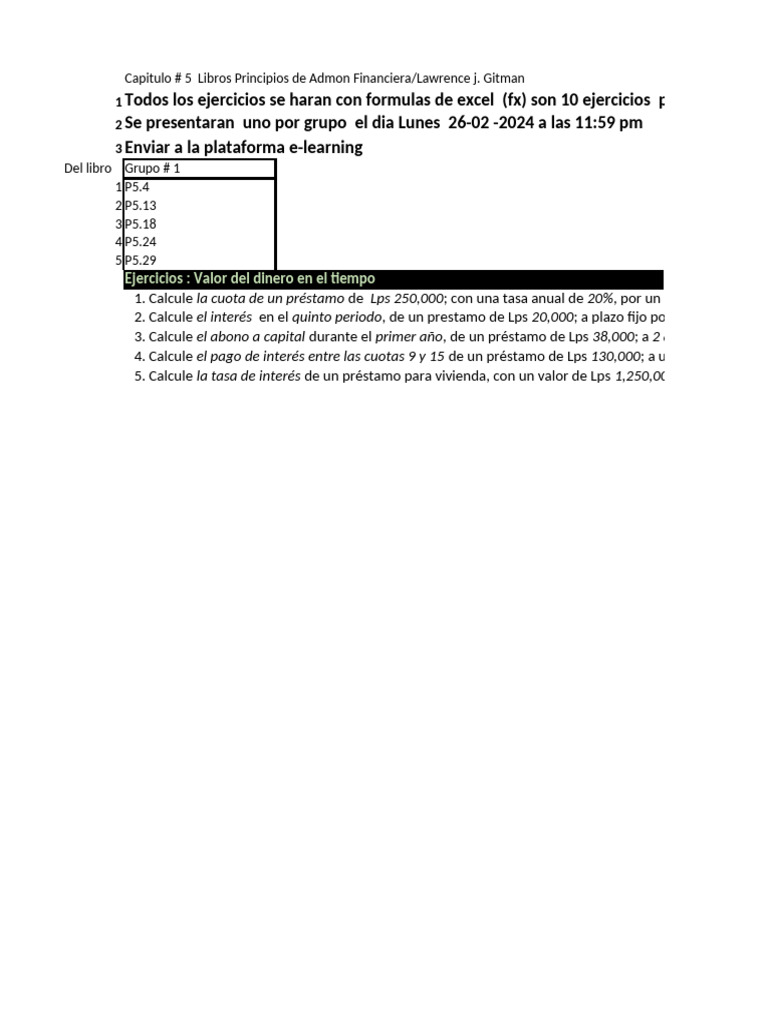 Tarea Capitulo 5 Valor Del Dinero en El Tiempo en Grupo Entre Semana | PDF | Interés | Economía ...