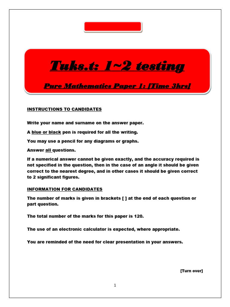 Pure Math Exam Instructions | PDF | Equations | Numbers