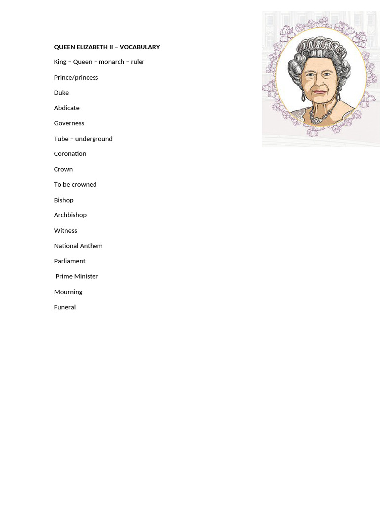 Queen Elizabeth II Vocabulary Guide | PDF