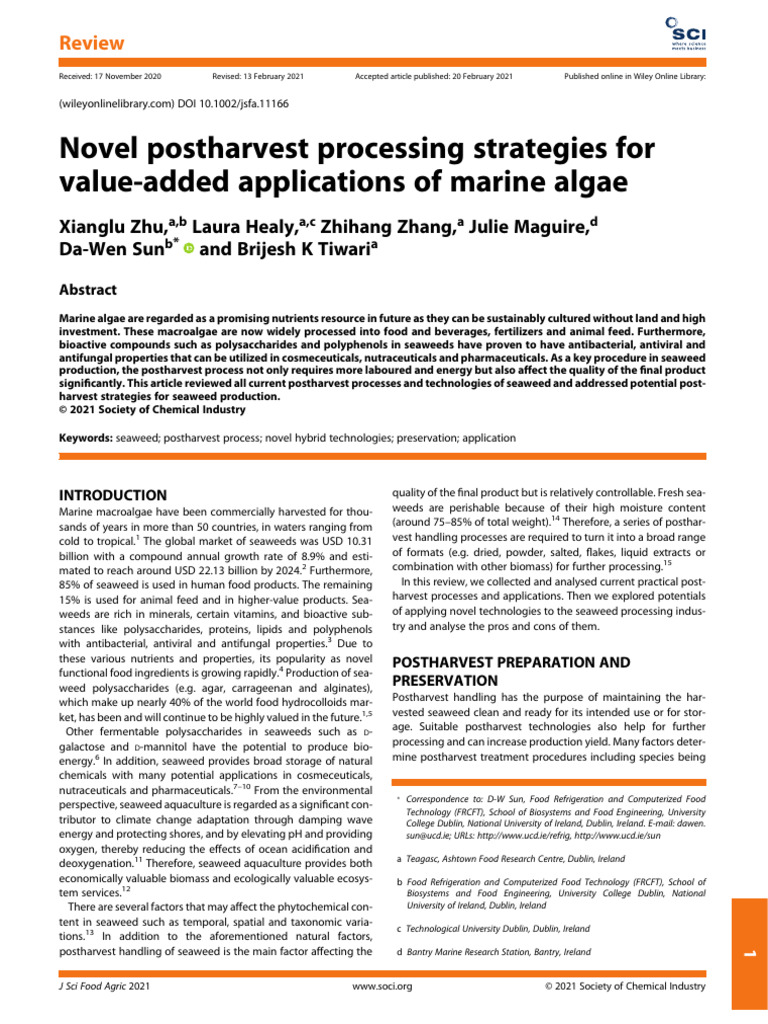 Novel Postharvest Processing Strategies For Value Added Applications Of Marine Algae Pdf