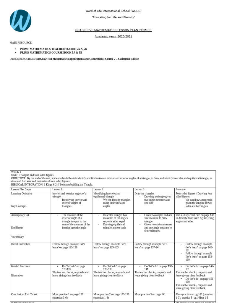 GRADE FIVE MATHEMATICS LESSON PLAN 2020 Term III | PDF | Ratio | Percentage