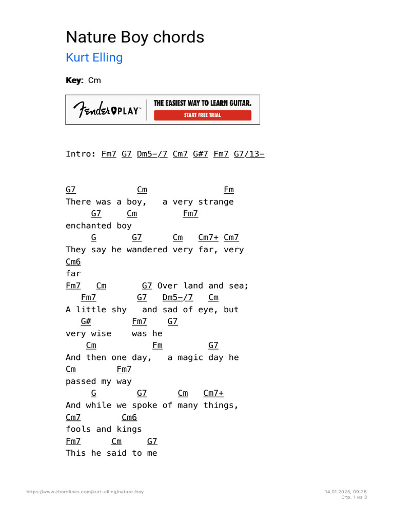 NATURE BOY CHORDS by Kurt Elling - ChordLines | PDF