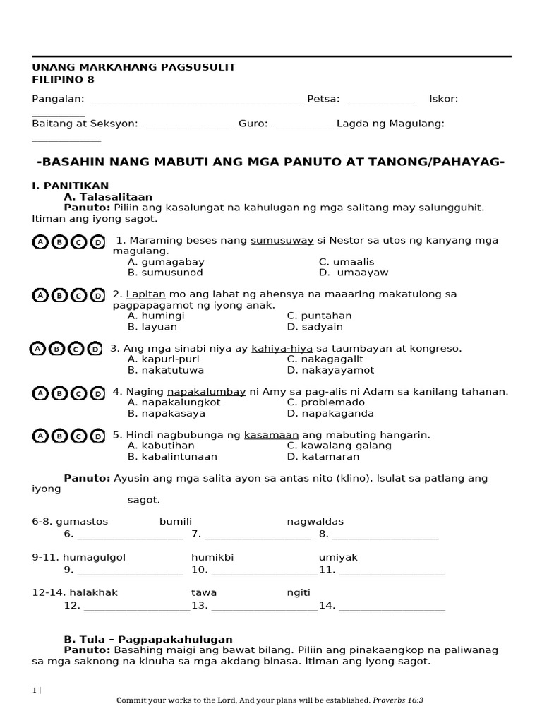 EQA FILIPINO 8 | PDF