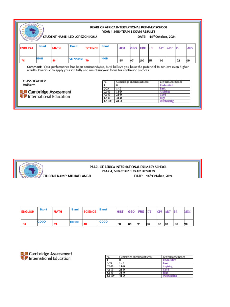 Year 4 mid term 1 report cards 2024 | PDF