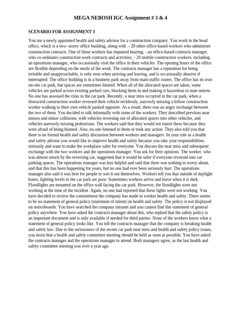 NEBOSH IGC Health & Safety Assignments | PDF | Occupational Safety And Health | Safety