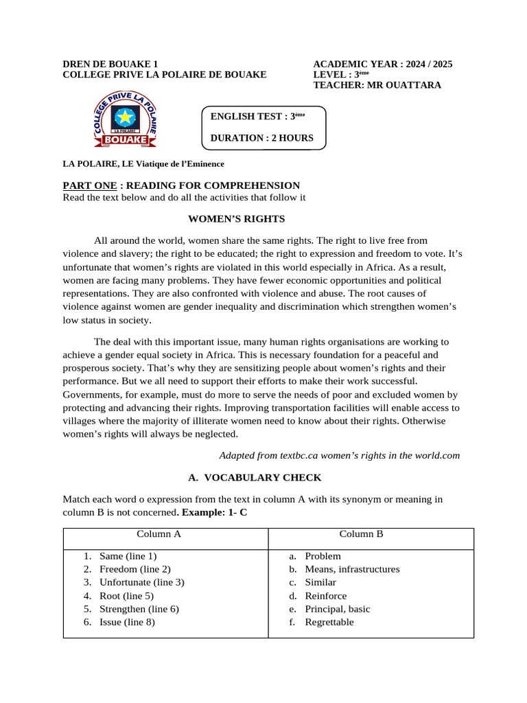 Devoir 3e Polaire | PDF | Gender Studies | Discrimination & Race Relations