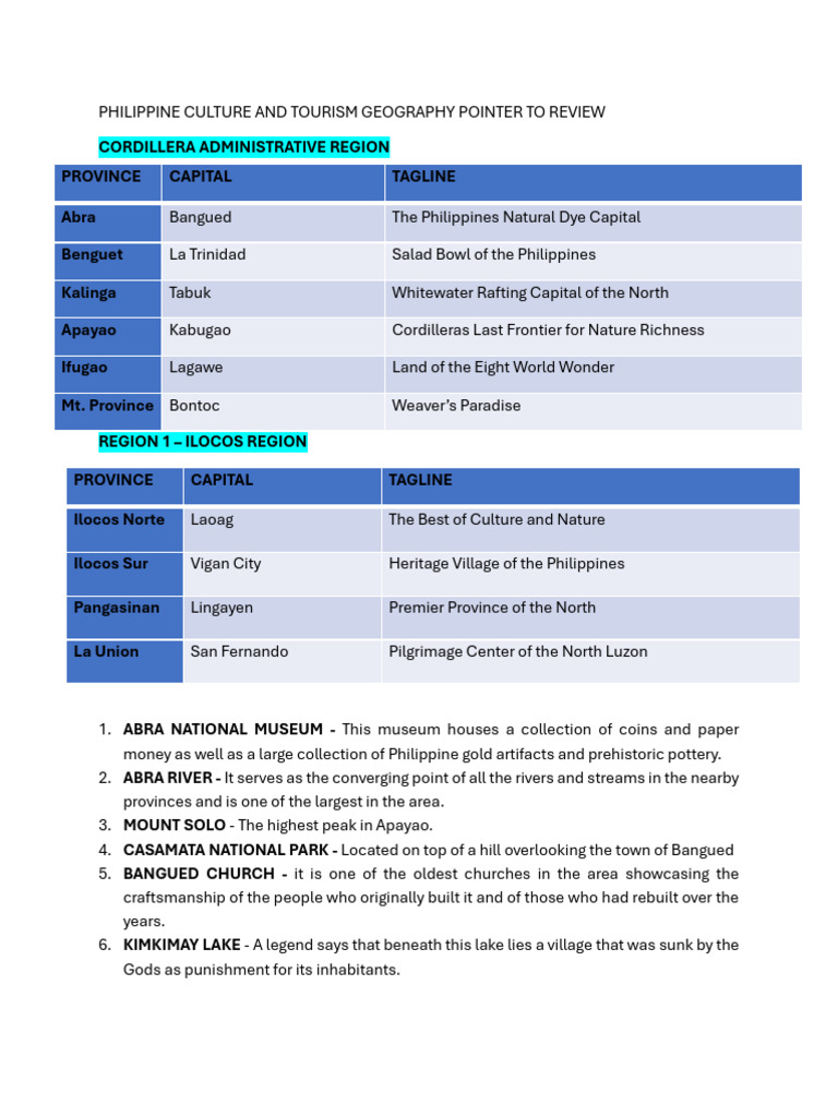 Philippine Culture and Tourism Geography Pointer To Review | PDF ...