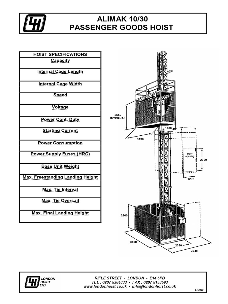 Alimak Hek Construction Elevator Hoists Spec 268918 | PDF | Electrical ...