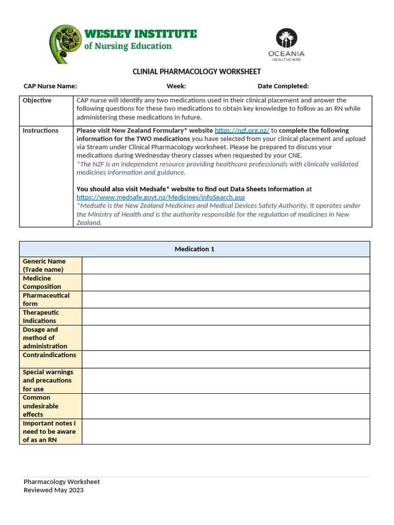 Pharmacology Worksheet | PDF