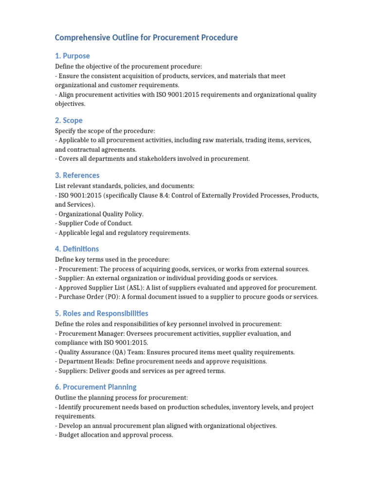 Procurement Procedure Outline | PDF | Procurement | Iso 9000