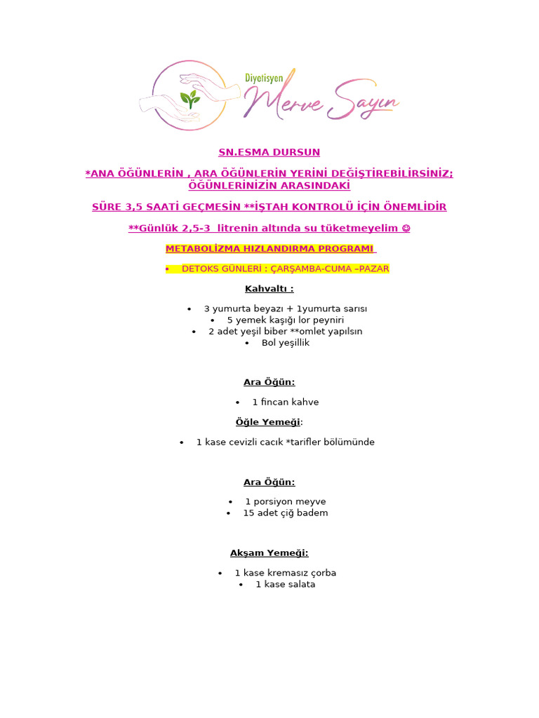 Esma Dursun Beslenme Programi 2 | PDF