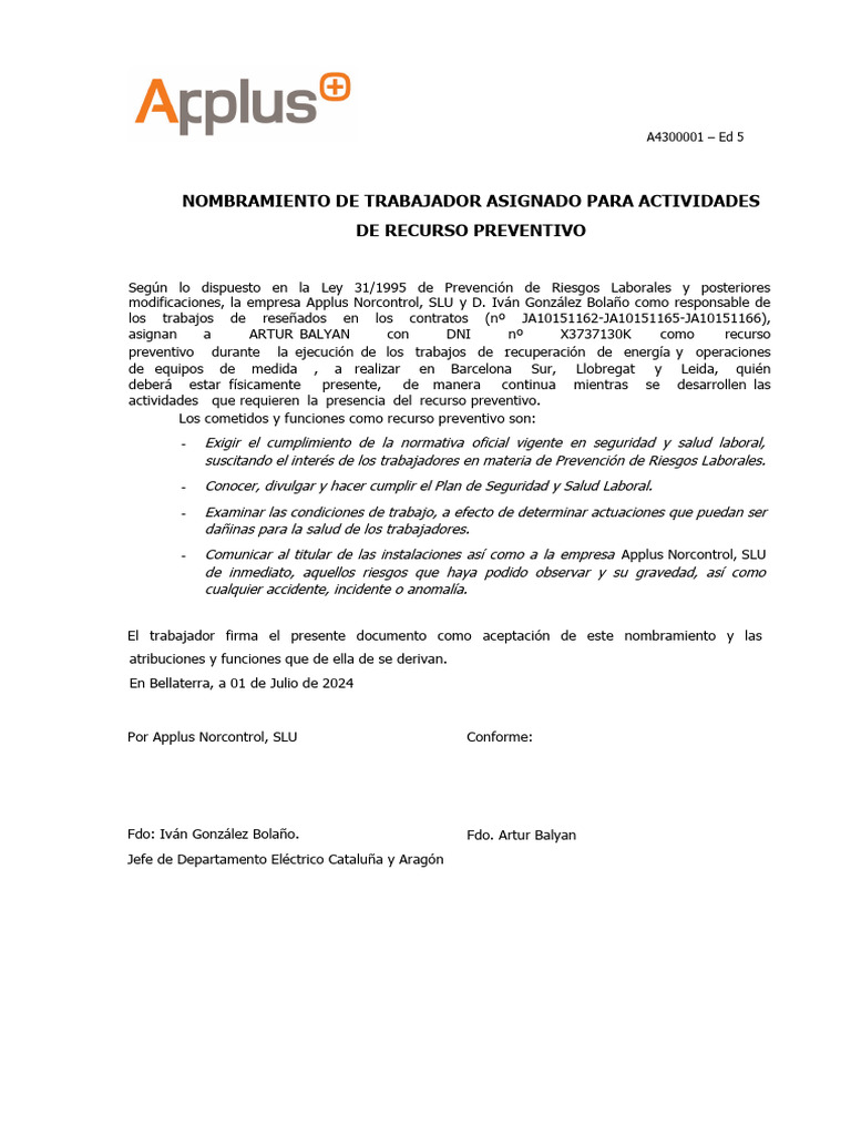 Nombramiento RP Artur | PDF