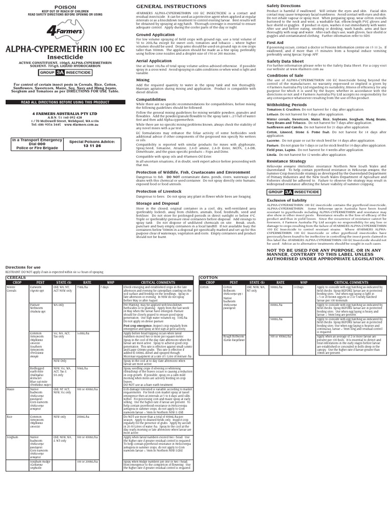 Alpha Cypermethrin 100EC Leaflet 285x440 VISUAL | PDF | Pest (Organism) | Insecticide