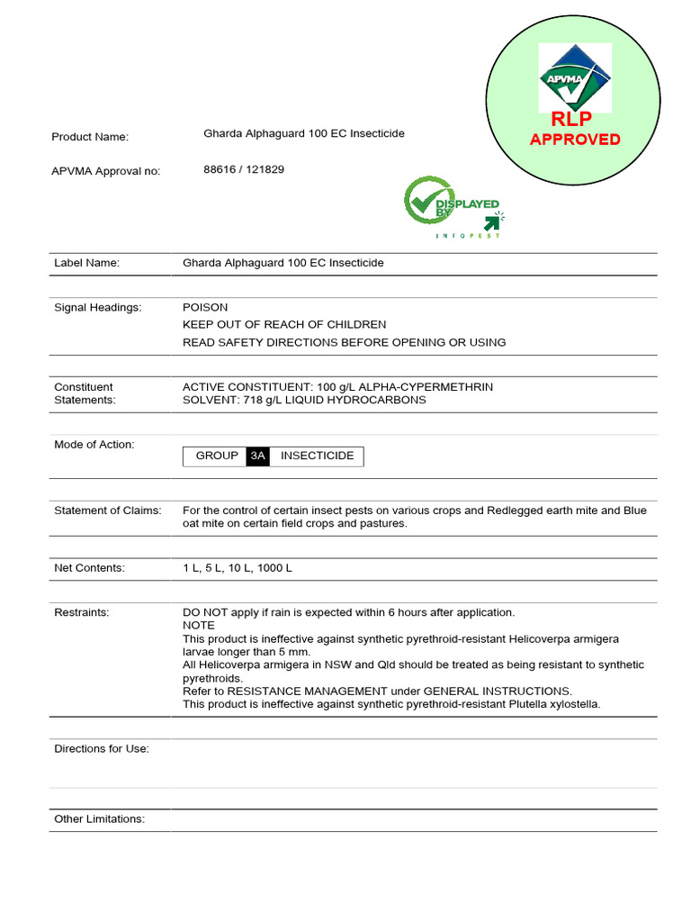 Gharda Alphaguard 100 EC Insecticide Guide | PDF | Agriculture