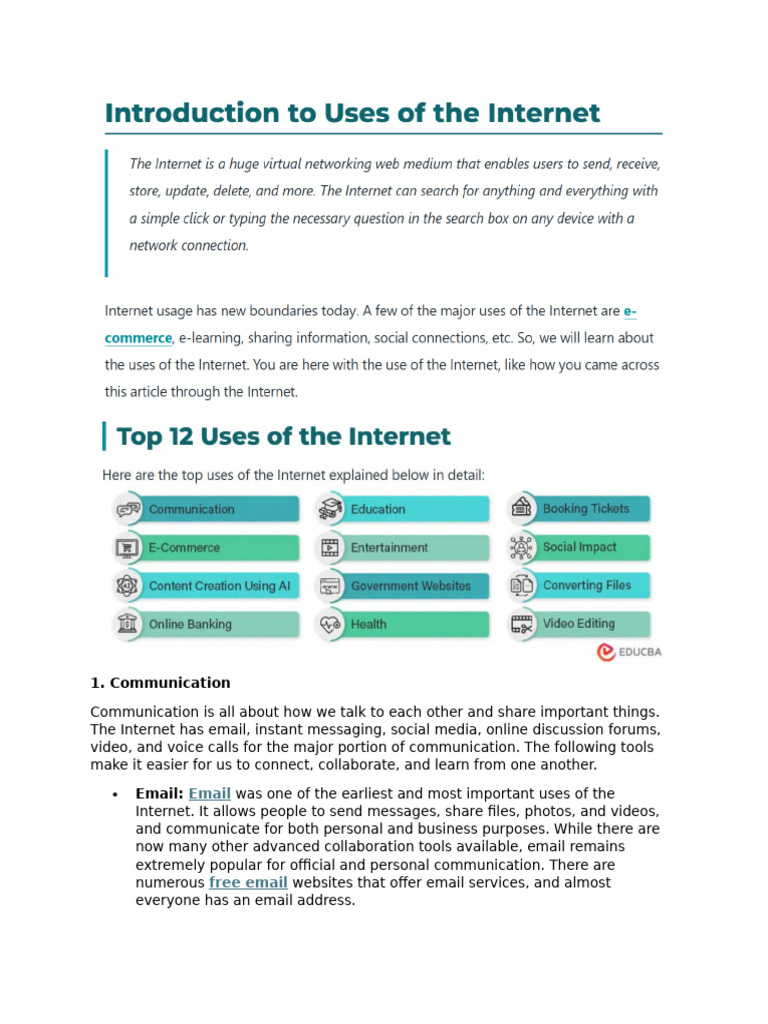 Uses of Internet | PDF | Internet | Social Media