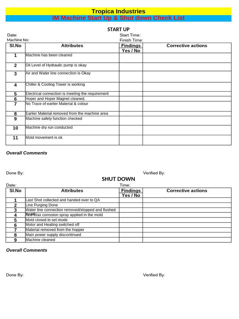 IM Machine Startup Shut Down | PDF