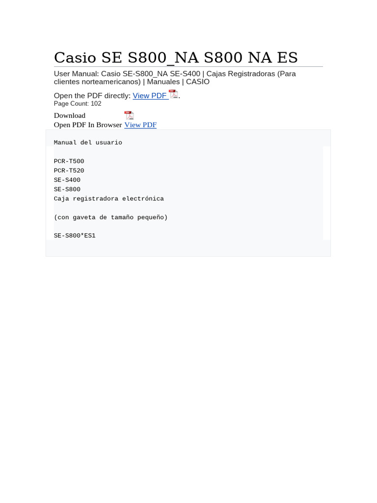 Casio SE S800 | PDF | Enchufes y tomas de corriente alterna | Papel