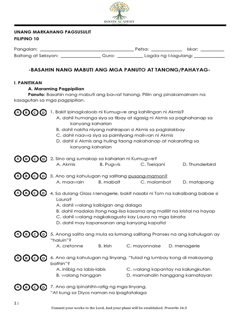 1 Eqa - Filipino 10 | PDF