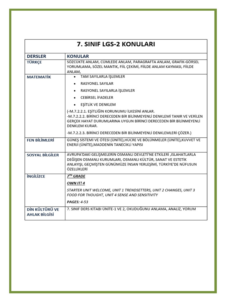 Sinif LGS-2 Konulari | PDF