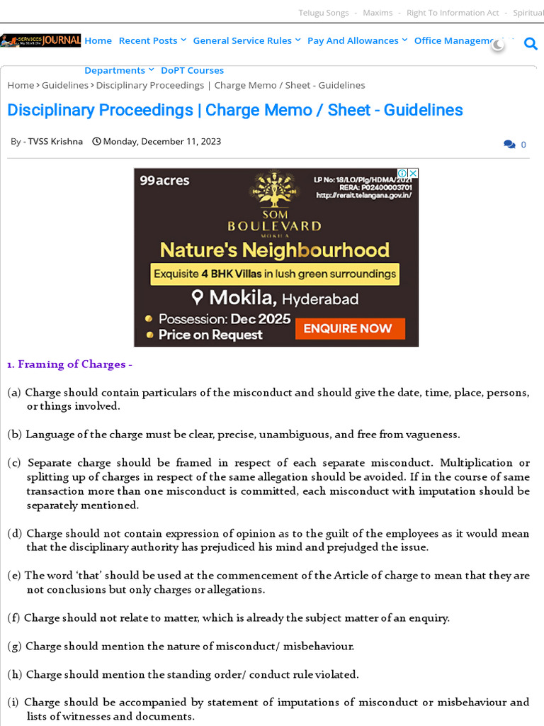 Charge Memo Guidelines for Disciplinary Action | PDF | Fraud | Common Law