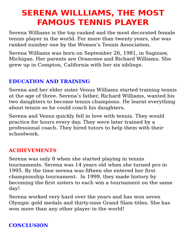 Serena Williams: A Champion's Journey | PDF