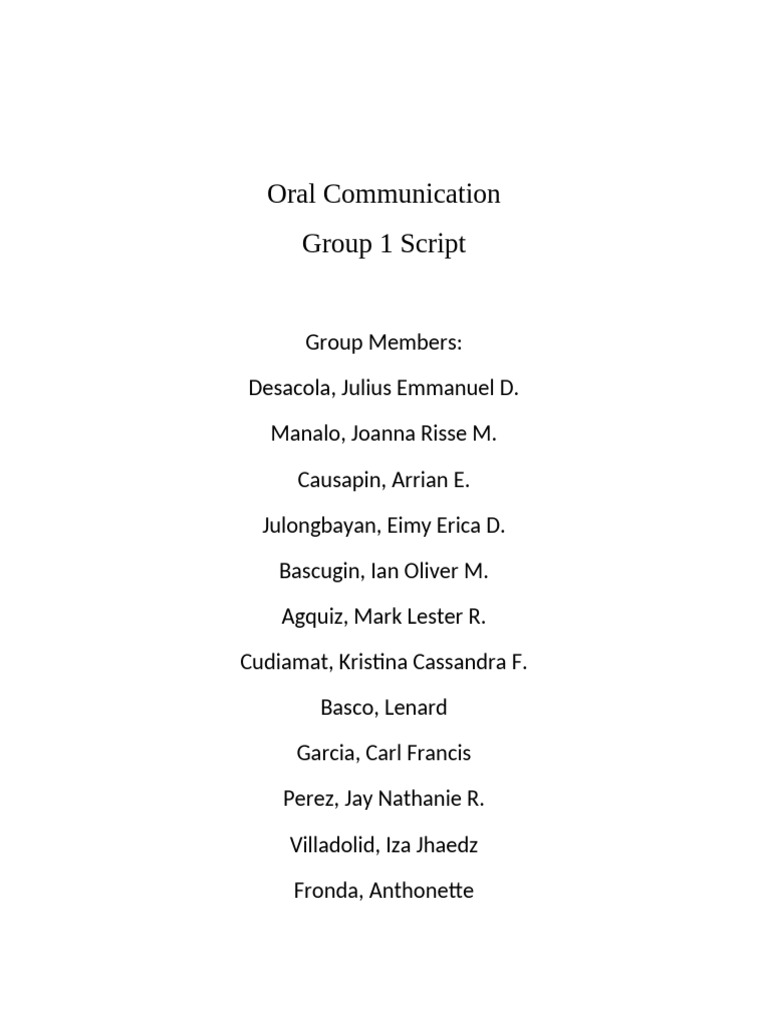 Classroom Oral Communication Script | PDF