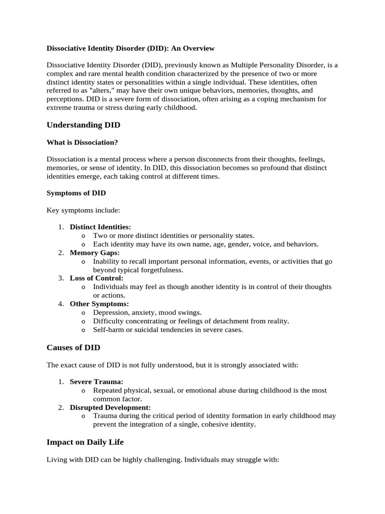 Dissociative Identity Disorder | PDF | Dissociation (Psychology ...