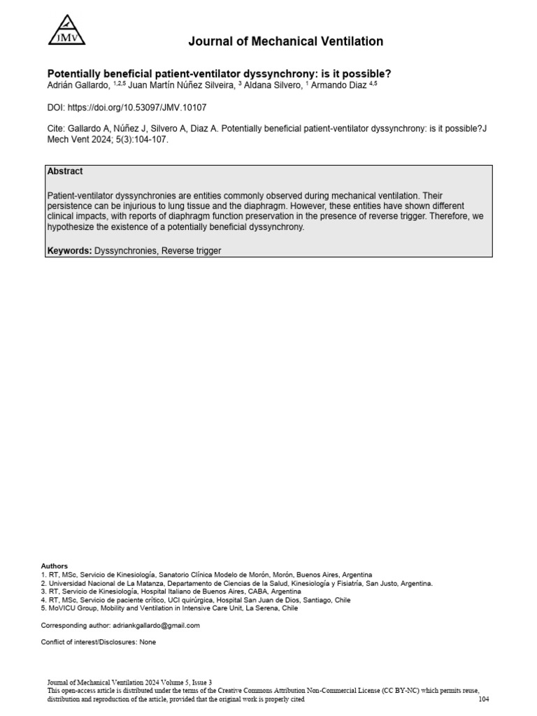 Beneficial Patient-Ventilator Dyssynchrony | PDF | Respiratory System ...