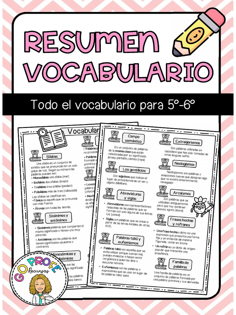 Resumen Vocabulario Hoja Completo | PDF | Palabra | Sílaba