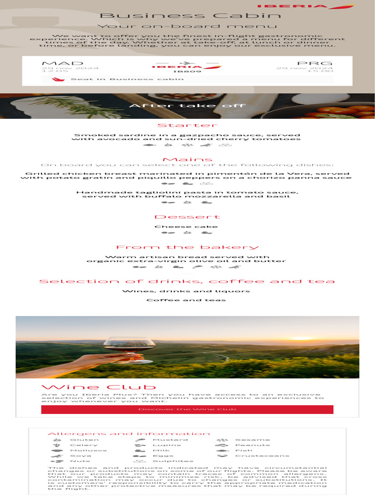 Business Class In-Flight Menu Options | PDF | Sauce | Foods