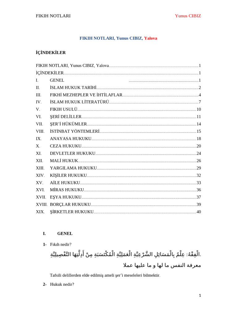 Fıkıh Notları, Yunus Naci Cıbız | PDF