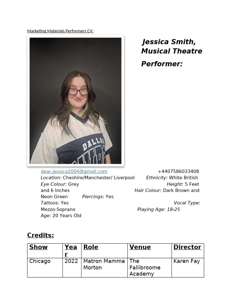 Jessica Smith: Musical Theatre CV | PDF | Entertainment | Performing Arts