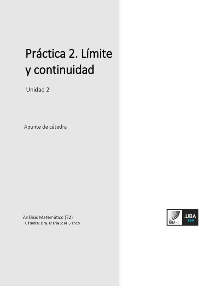 Práctica 2. Límite y Continuidad - Análisis Matemático | PDF | Matemáticas