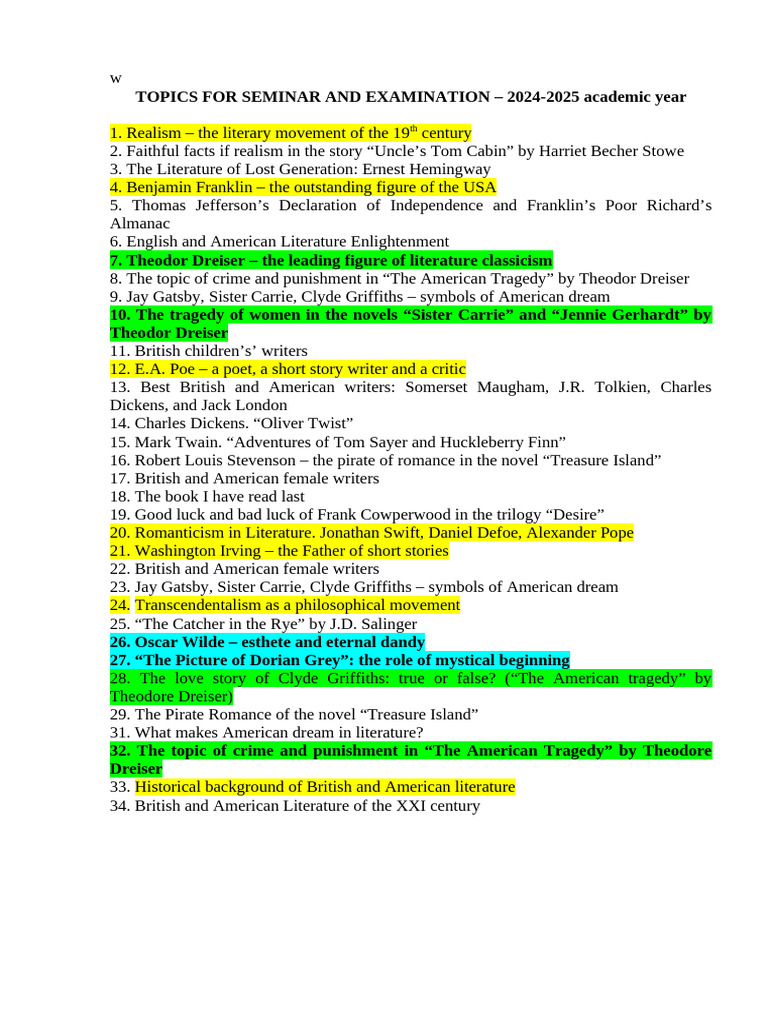 Topics For Seminar at Lecture Sessions | PDF