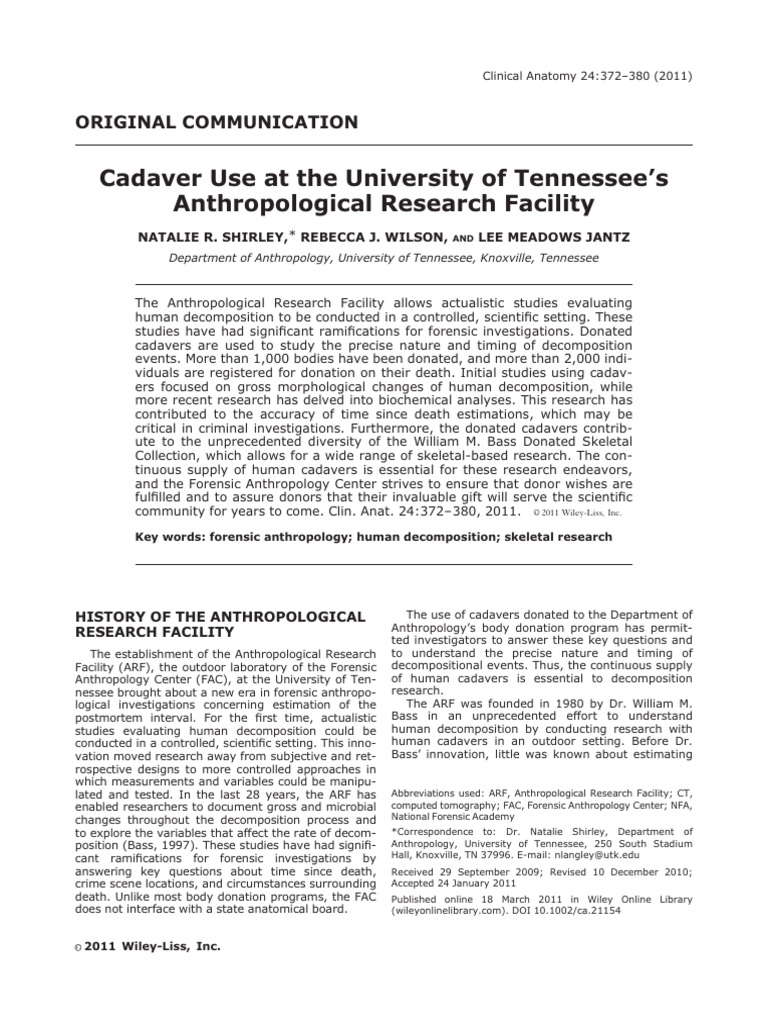 Cadaver Research at UT's ARF Facility | PDF | Decomposition