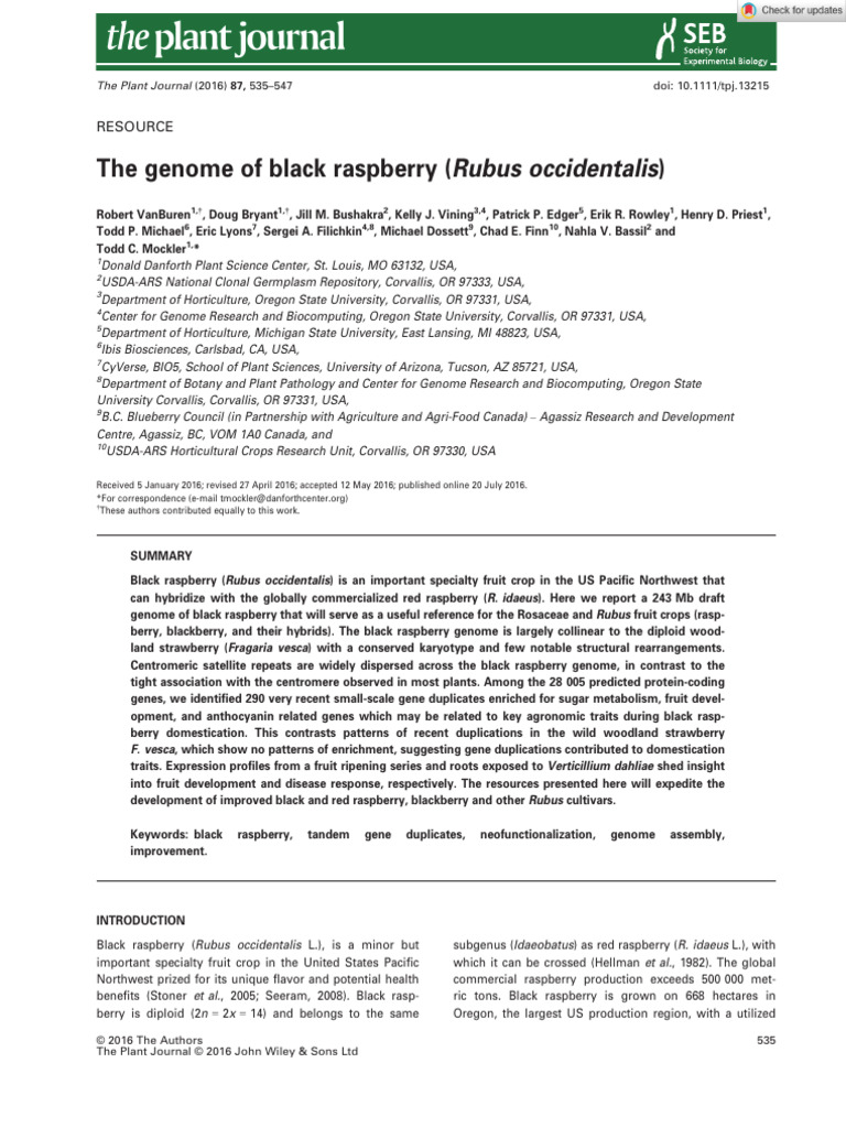 2016 - The Genome of Black Raspberry (Rubus Occidentalis) | PDF ...
