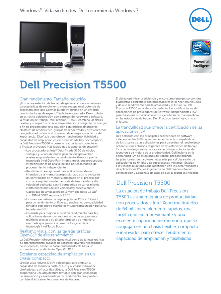 Dell Precision T5500 Spec Sheet - La | PDF | Microprocesador | Puesto de trabajo
