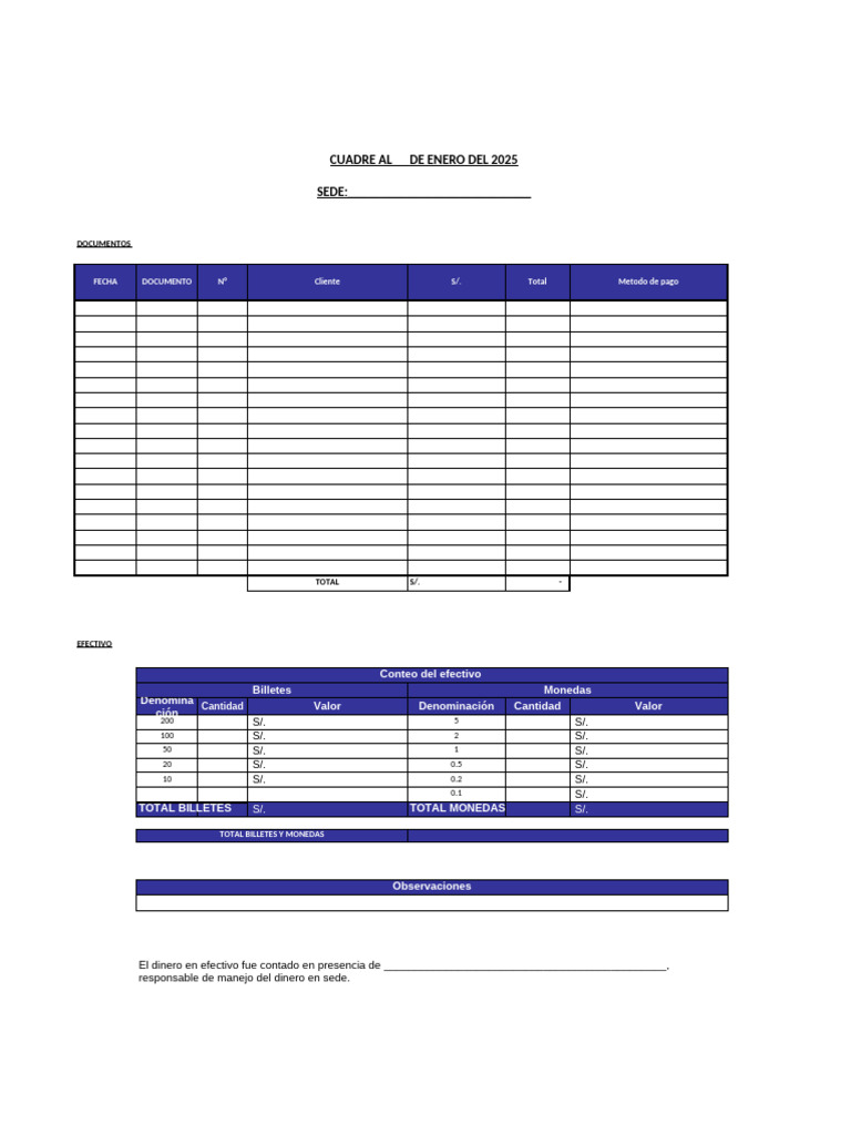 Cuadre de Caja | PDF