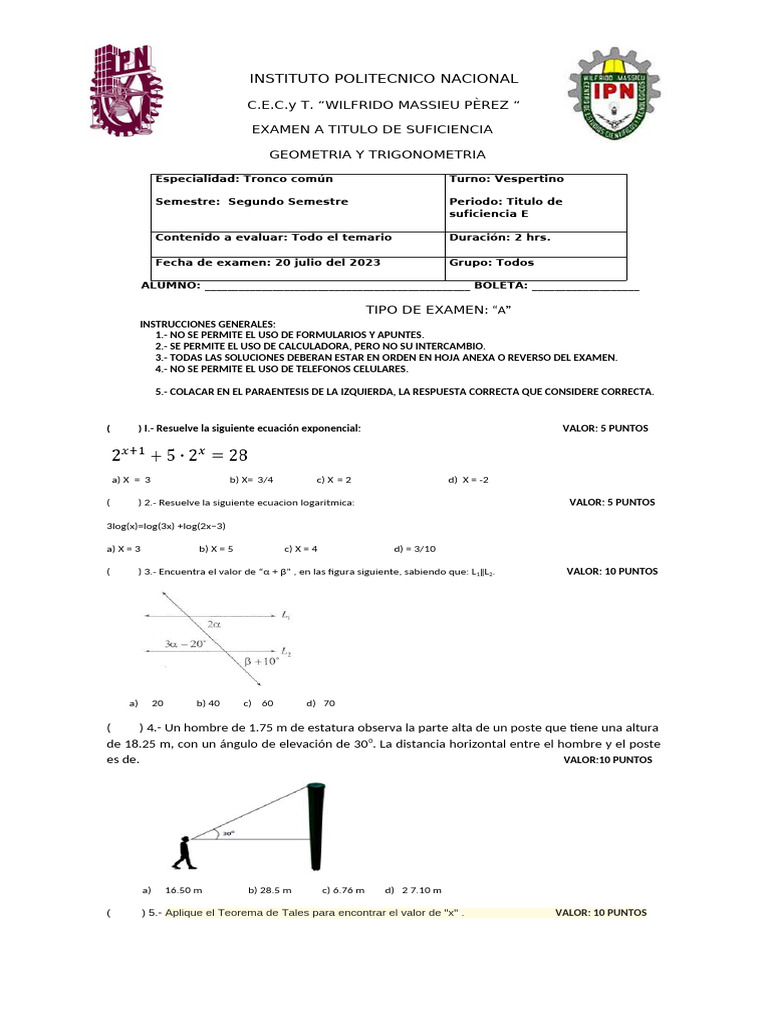 E.T.S. Trig A 2023 Especial | PDF | Geometría | Matemática Elemental