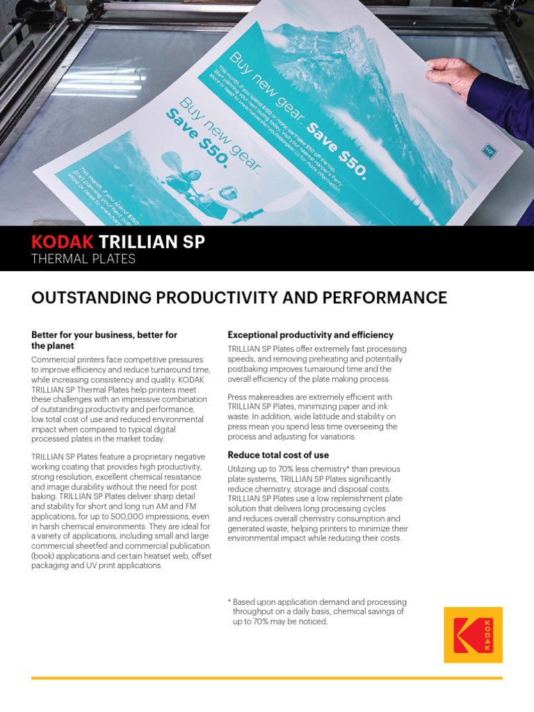 KODAK TRILLIAN SP Thermal Plate Datasheet EN | PDF | Printer (Computing) | Materials