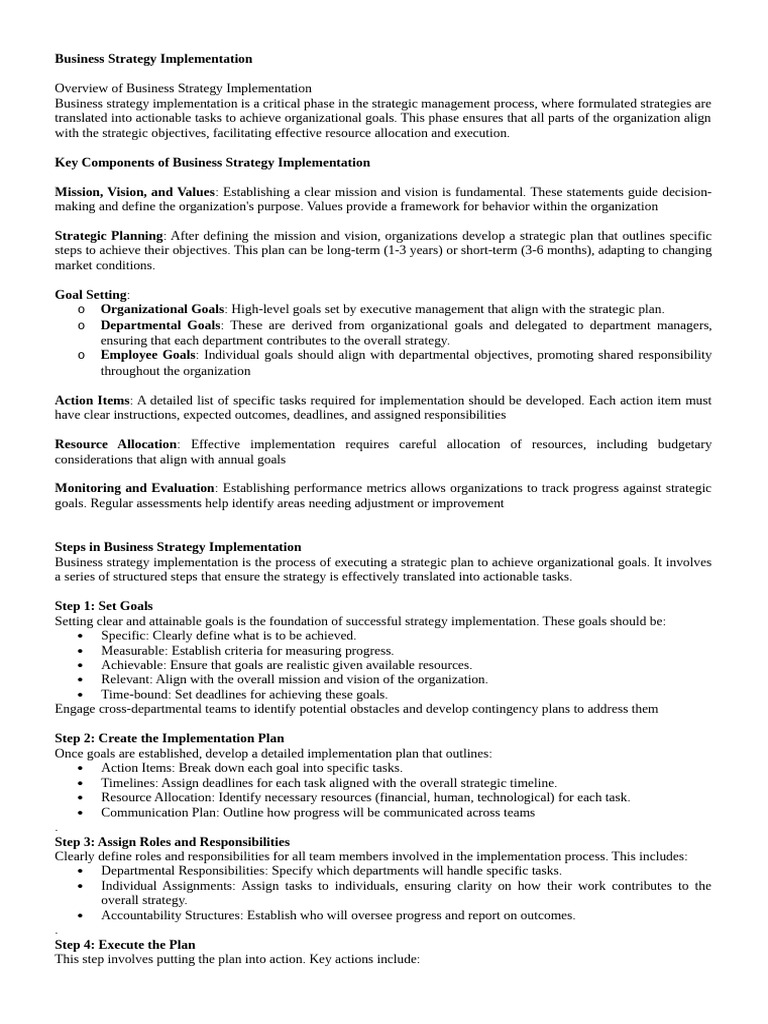 Business Strategy Implementation | PDF | Goal | Strategic Management